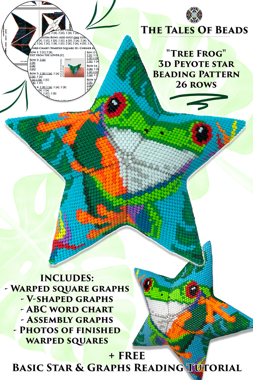 Peyote Star Pattern - Tree Frog Beaded Ornament